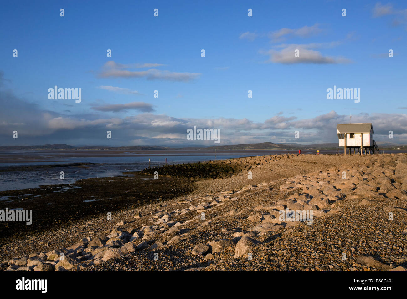 Morecambe beach and lifeguard lookout point in the evening Stock Photo ...