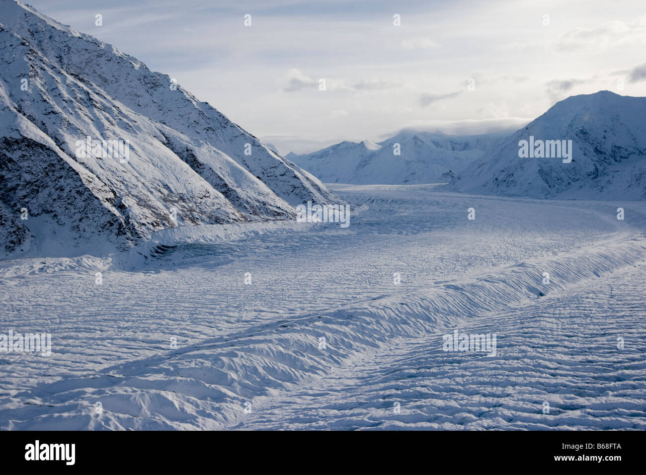 USA Alaska Chugach State Park Aerial view of Matanuska Glacier and ...
