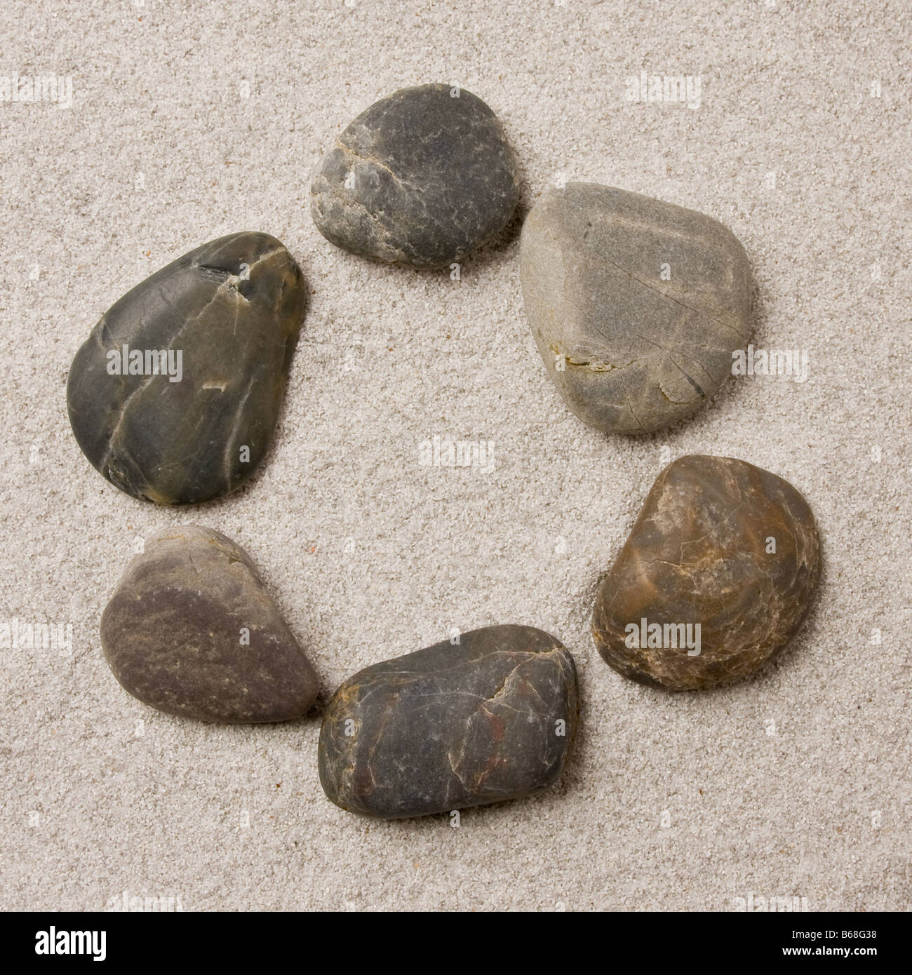 Pebbles in sand ring formation Stock Photo - Alamy