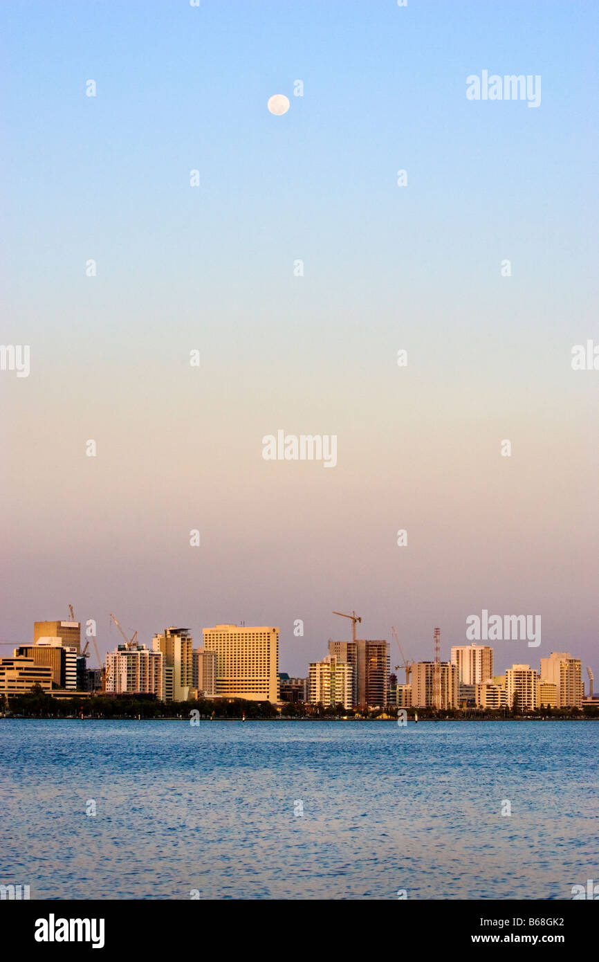 Full moon above hotels and office blocks in Perth, Western Australia ...