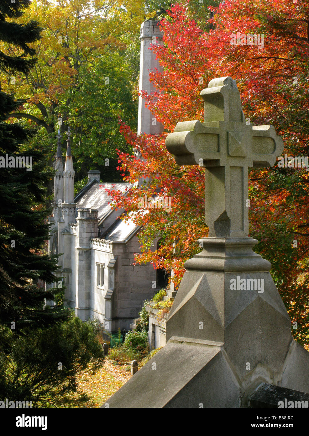 Scene in autumn from Mount Hope Cemetery in Rochester, NY USA Stock ...