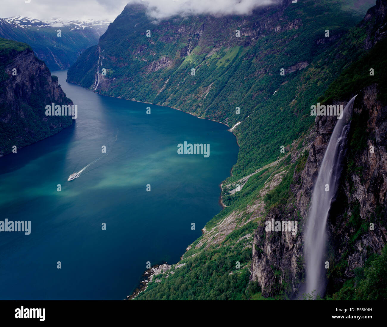 Waterfall above Geiranger Fjord Western Fjords Norway World Heritage ...