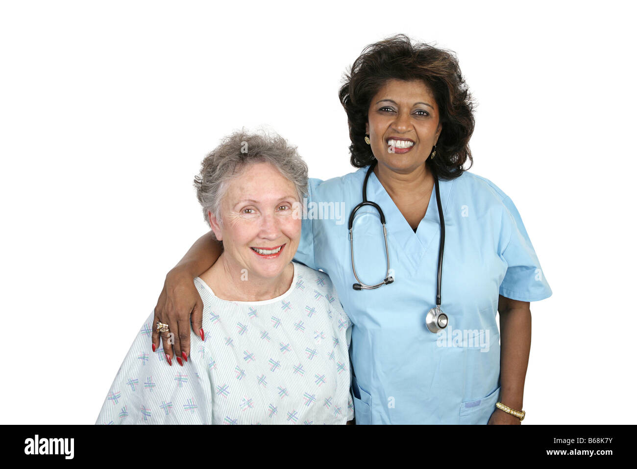 A senior woman with her caring nurse Isolated on white Stock Photo - Alamy