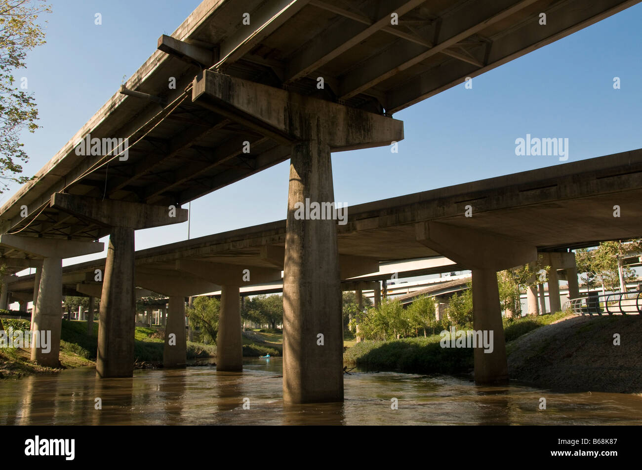 Bridges across the water, Buffalo Bayou, downtown, Houston Texas Stock ...