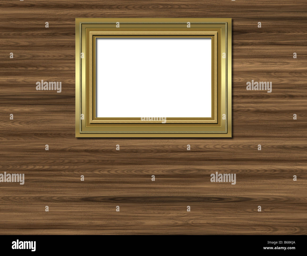 gold picture frame on wood panel wall Stock Photo - Alamy
