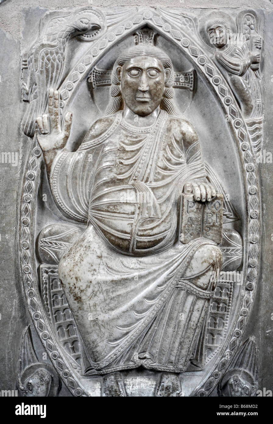 Medieval stone sculpture in Church of St Sernin, Toulouse, France Stock ...