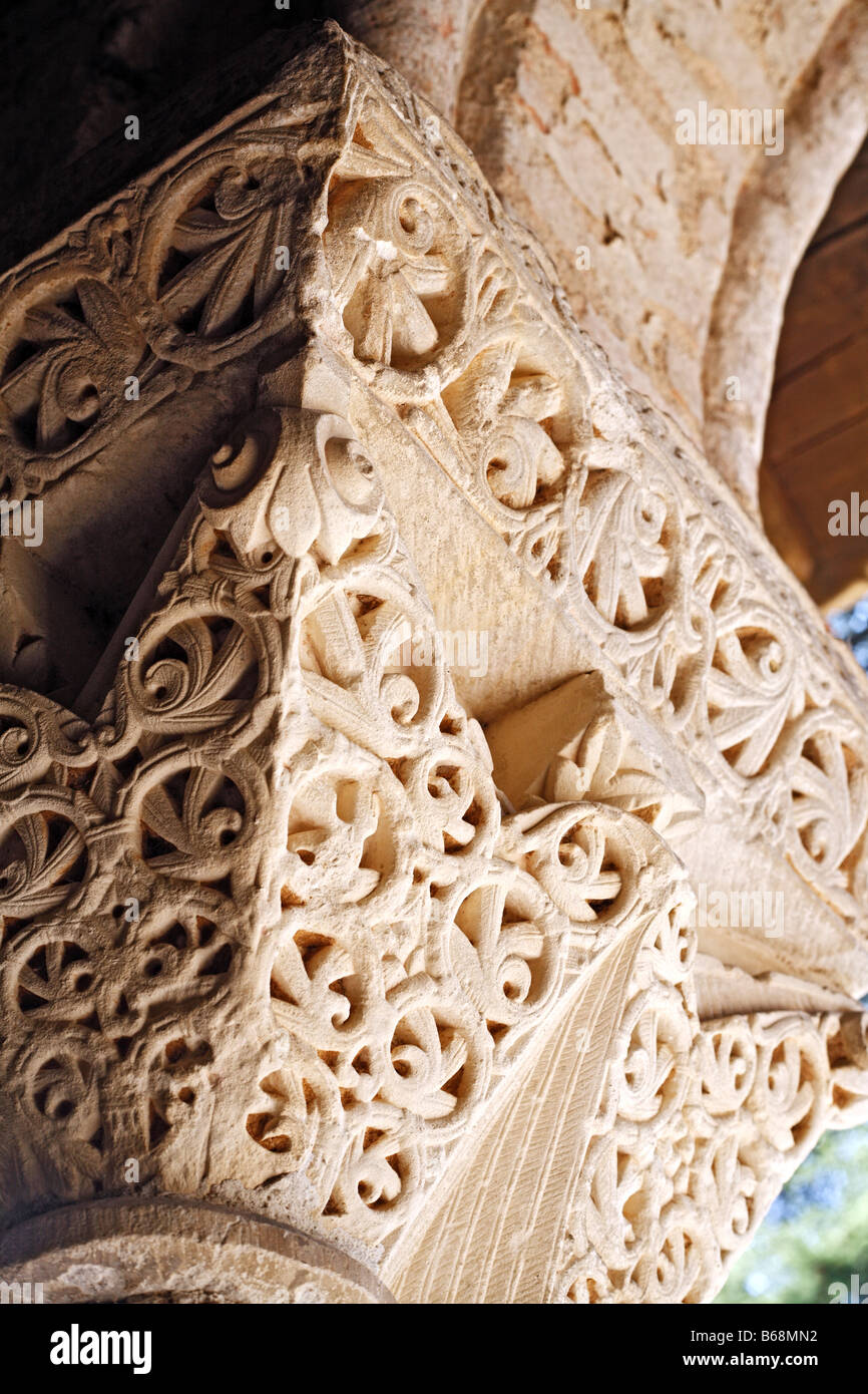 Romanesque sculpture, art, Bas relief on capital column, cloister of ...