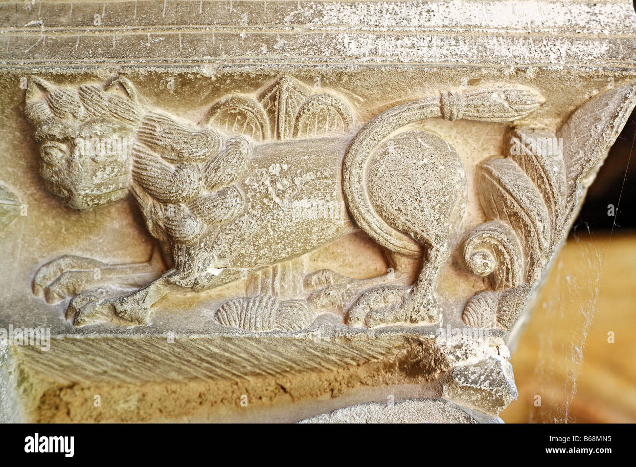 Romanesque sculpture, art, Bas relief on capital column, cloister of ...