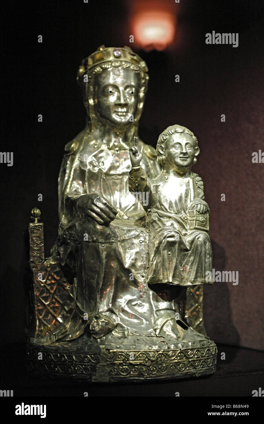 Religious art, metal Romanesque sculpture in museum, Conques, France ...