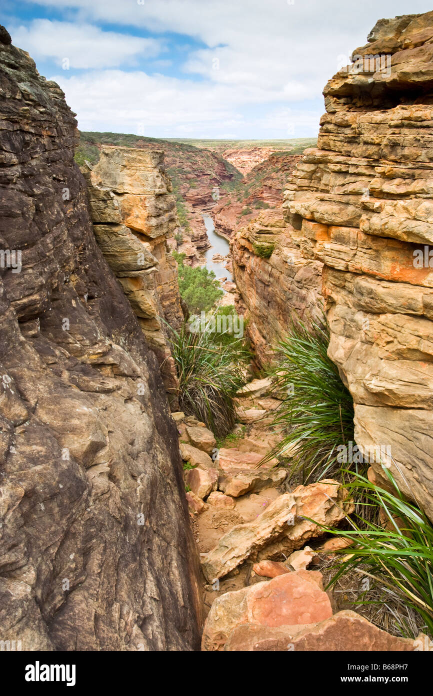 A rocky path leading down into the gorge at Kalbarri National Park ...