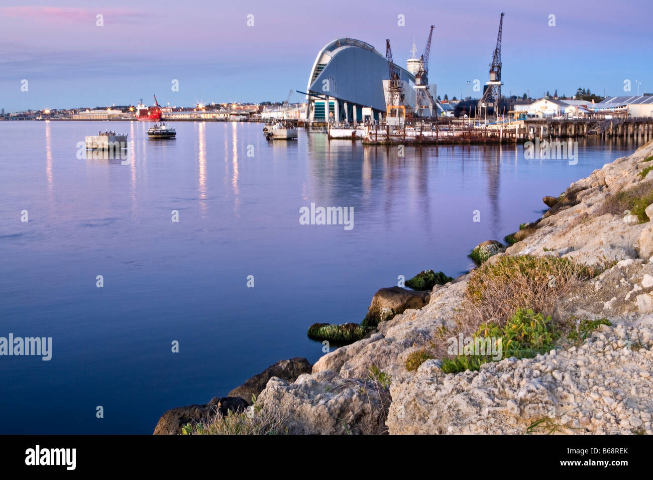 Fremantle Harbour and the Western Australian Maritime Museum at dusk ...