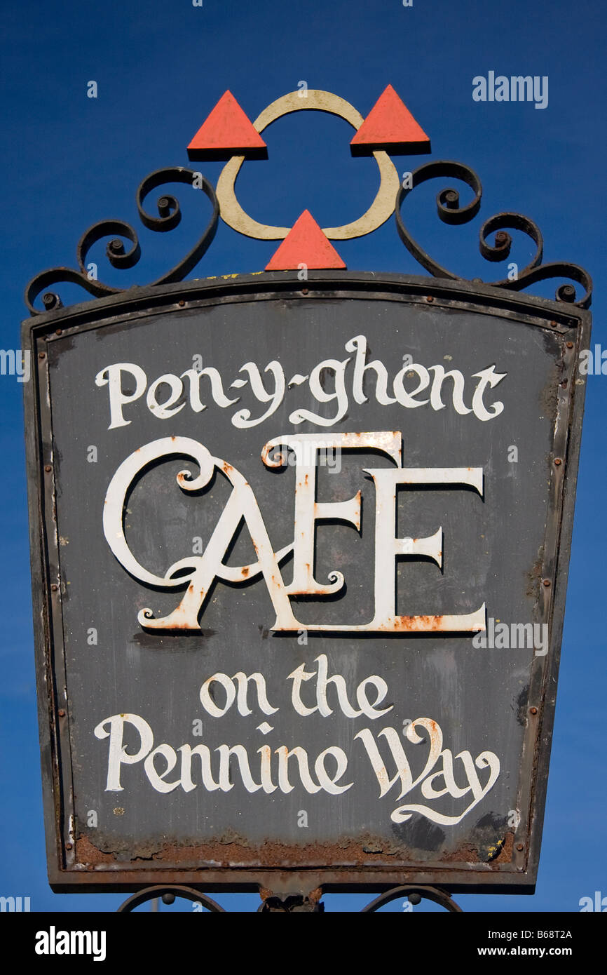 Pen Y Ghent cafe signpost at Ingleton in the Yorkshire Dales, England ...