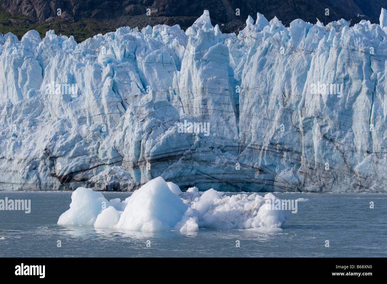 USA Alaska Glacier Bay National Park Iceberg floats near blue ice face ...