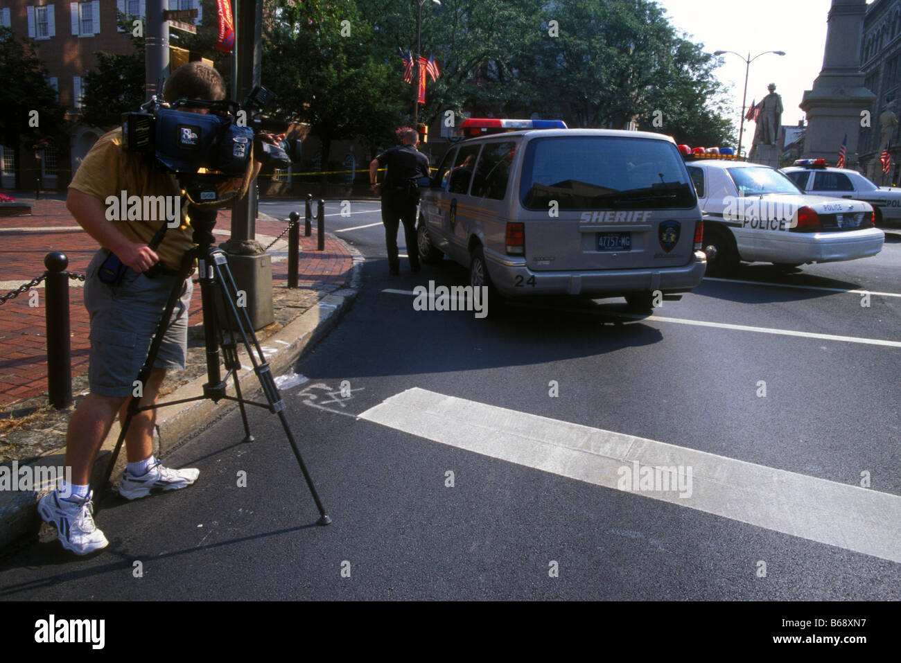 Television camera filming police in Lancaster Pennsylvania USA Stock ...