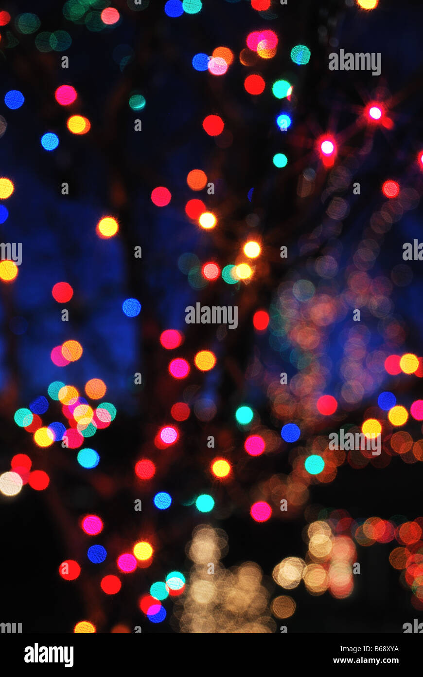 Colored Christmas lights at night Stock Photo - Alamy