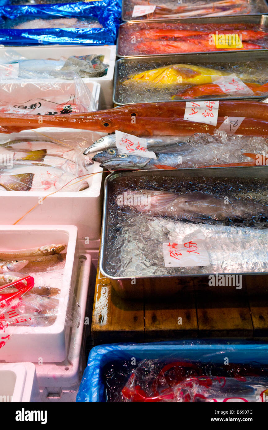 Detail of boxes fish at The Tsukiji Fish Market in Tokyo, Japan Stock ...