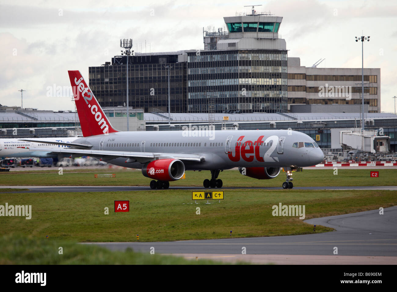 Jet2 Passenger commercial airliner at Manchester Airport Stock Photo ...