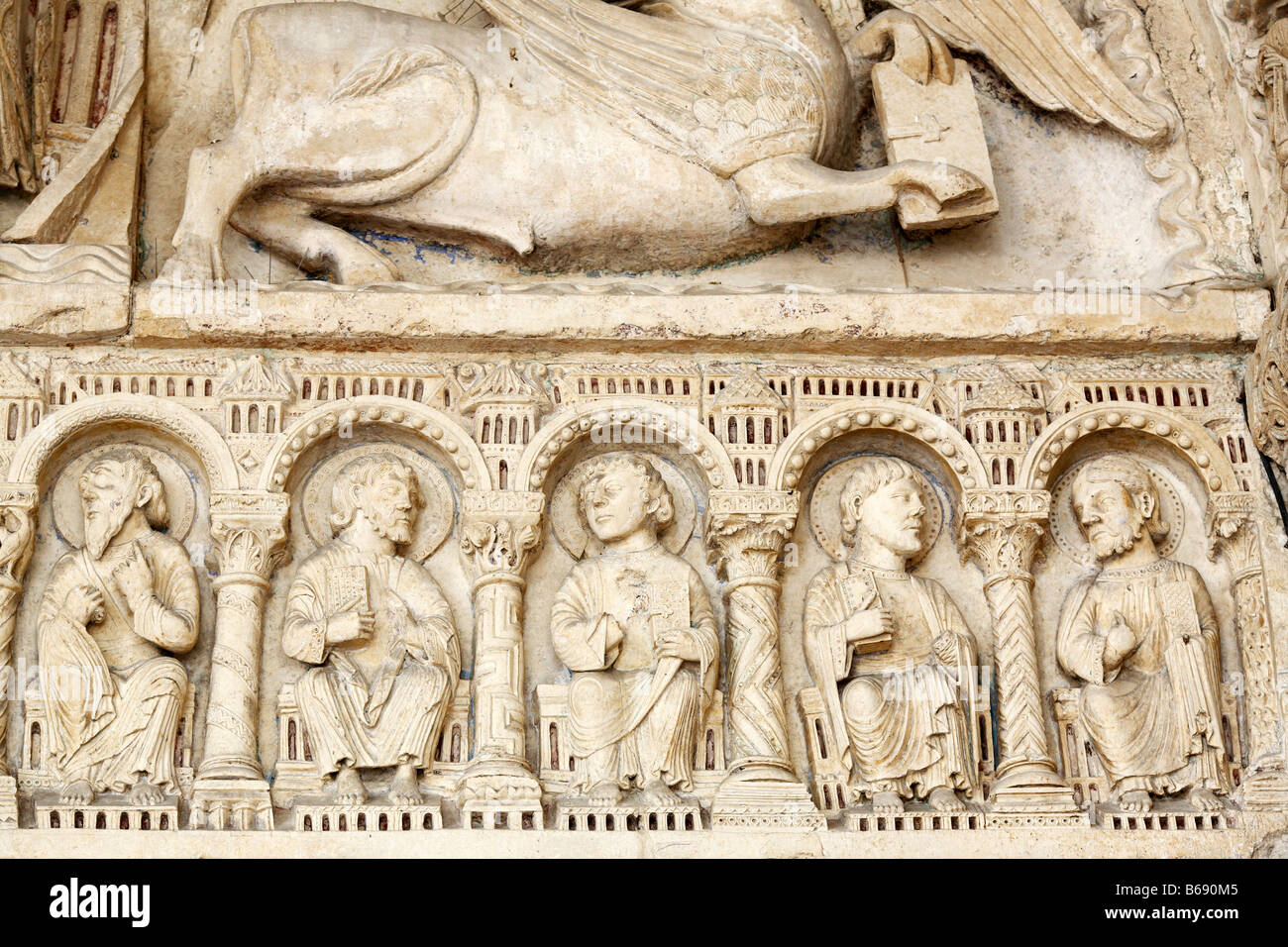 Religious art, Romanesque sculptures on portal of Bourges Cathedral ...