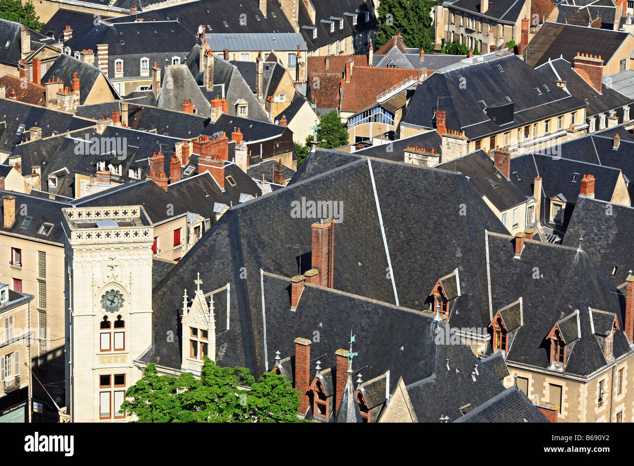 View of city of Bourges from the tower of Bourges Cathedral, roofs of ...