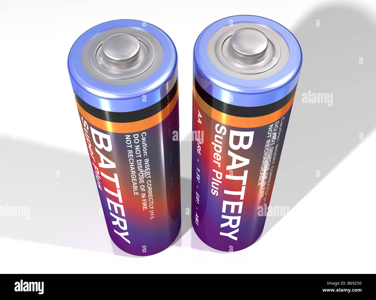 Illustration of two batteries standing upright together Stock Photo - Alamy