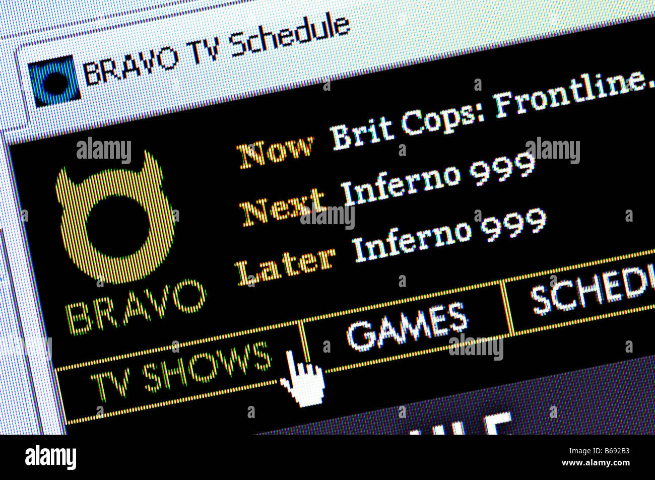 Macro screenshot of Bravo tv channel website Editorial use only Stock ...