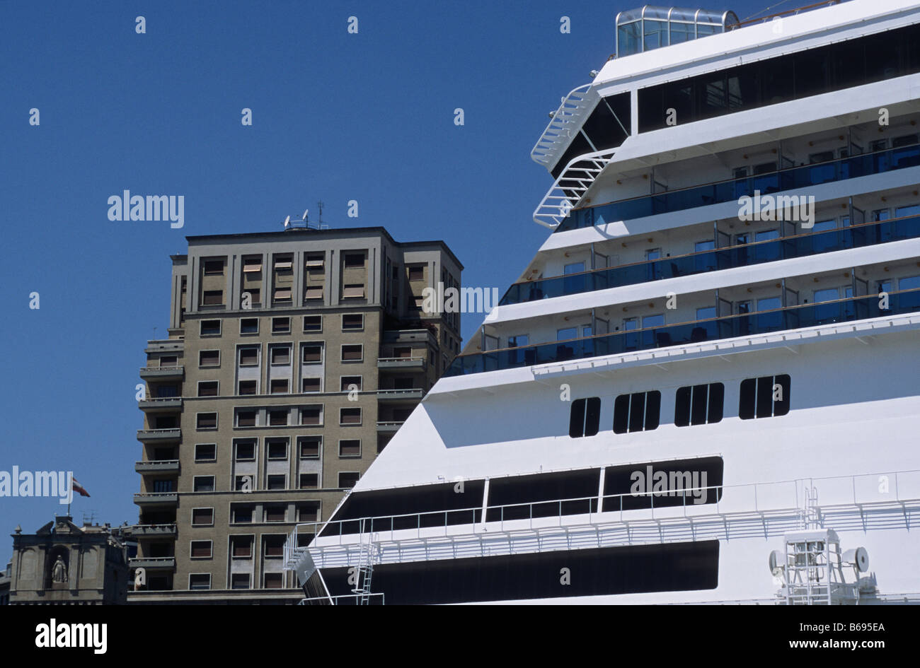 the stern of cruise ship Costa Magica and buildings in Savona Liguria ...