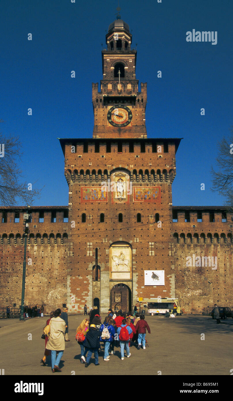 Clock Tower at Castello Sforzesco in Milan Italy Stock Photo - Alamy