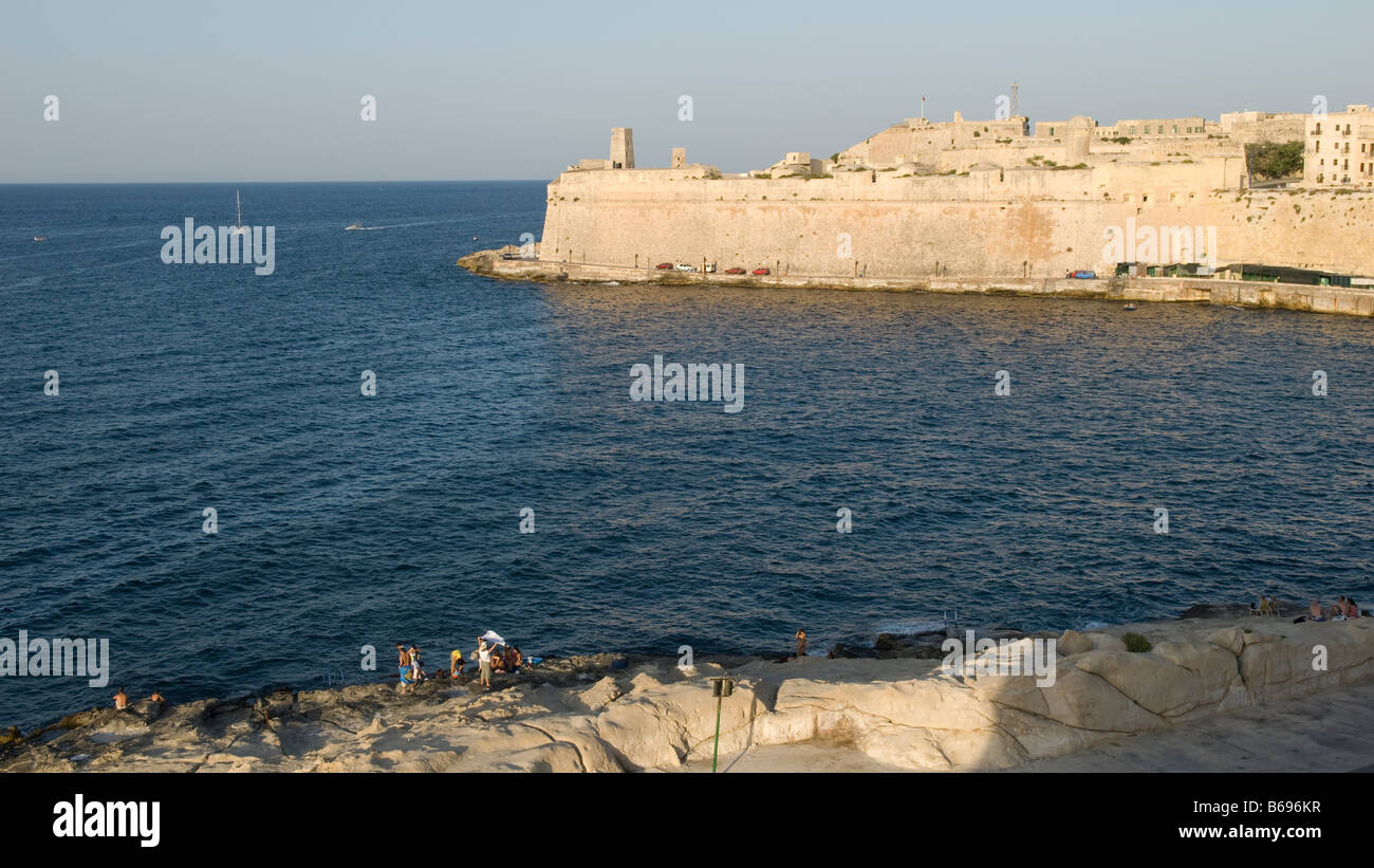 Beach and Fort St. Elmo, Valletta Malta Stock Photo - Alamy