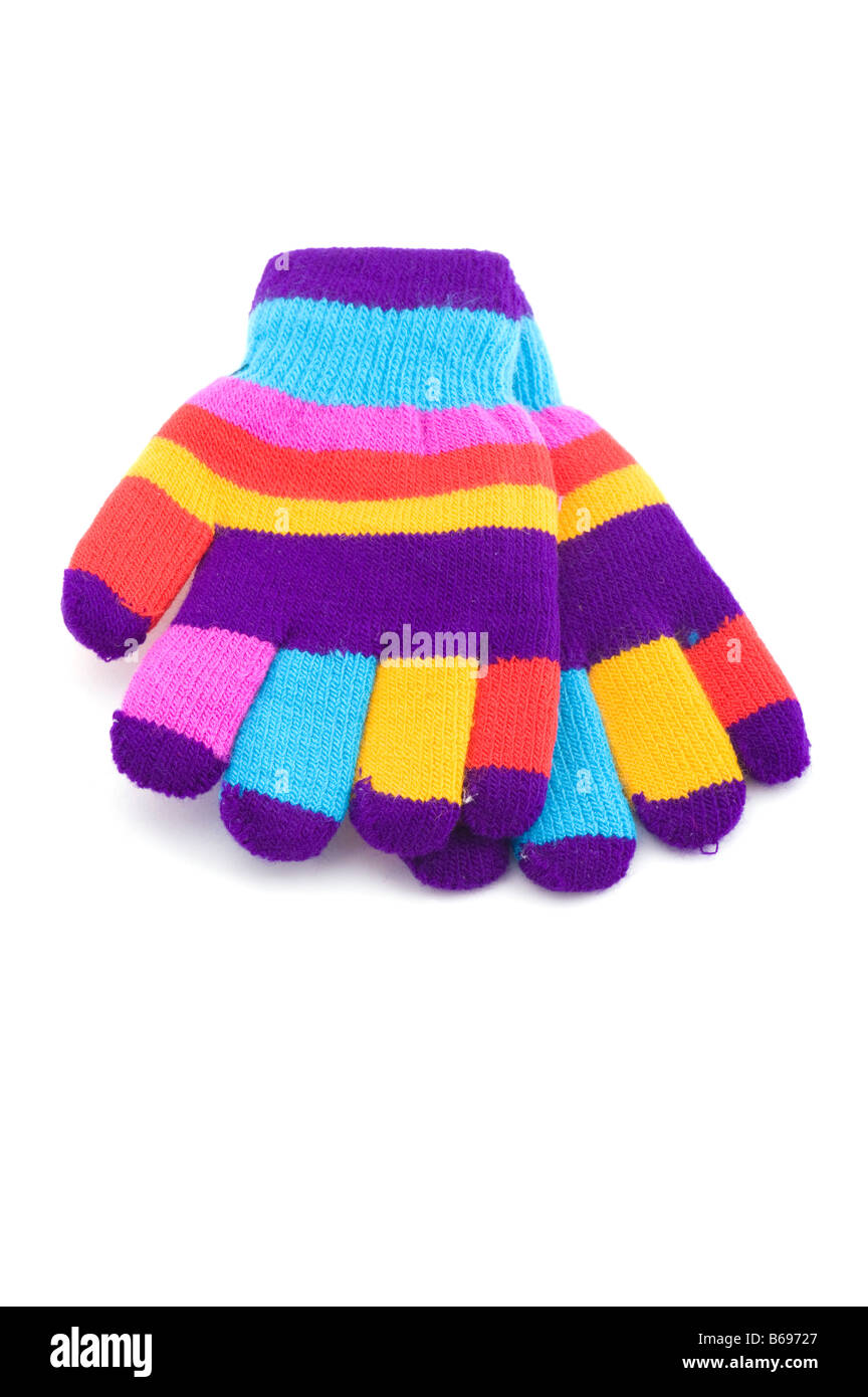 object on white clothes Colored glove Stock Photo - Alamy