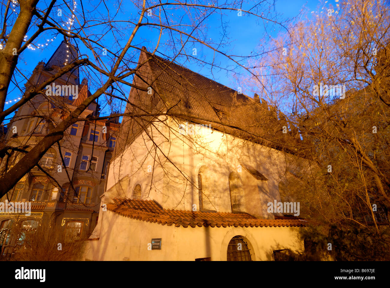 Old New Synagogue Staronova Synagoga at night Jewish Quarter Prague ...