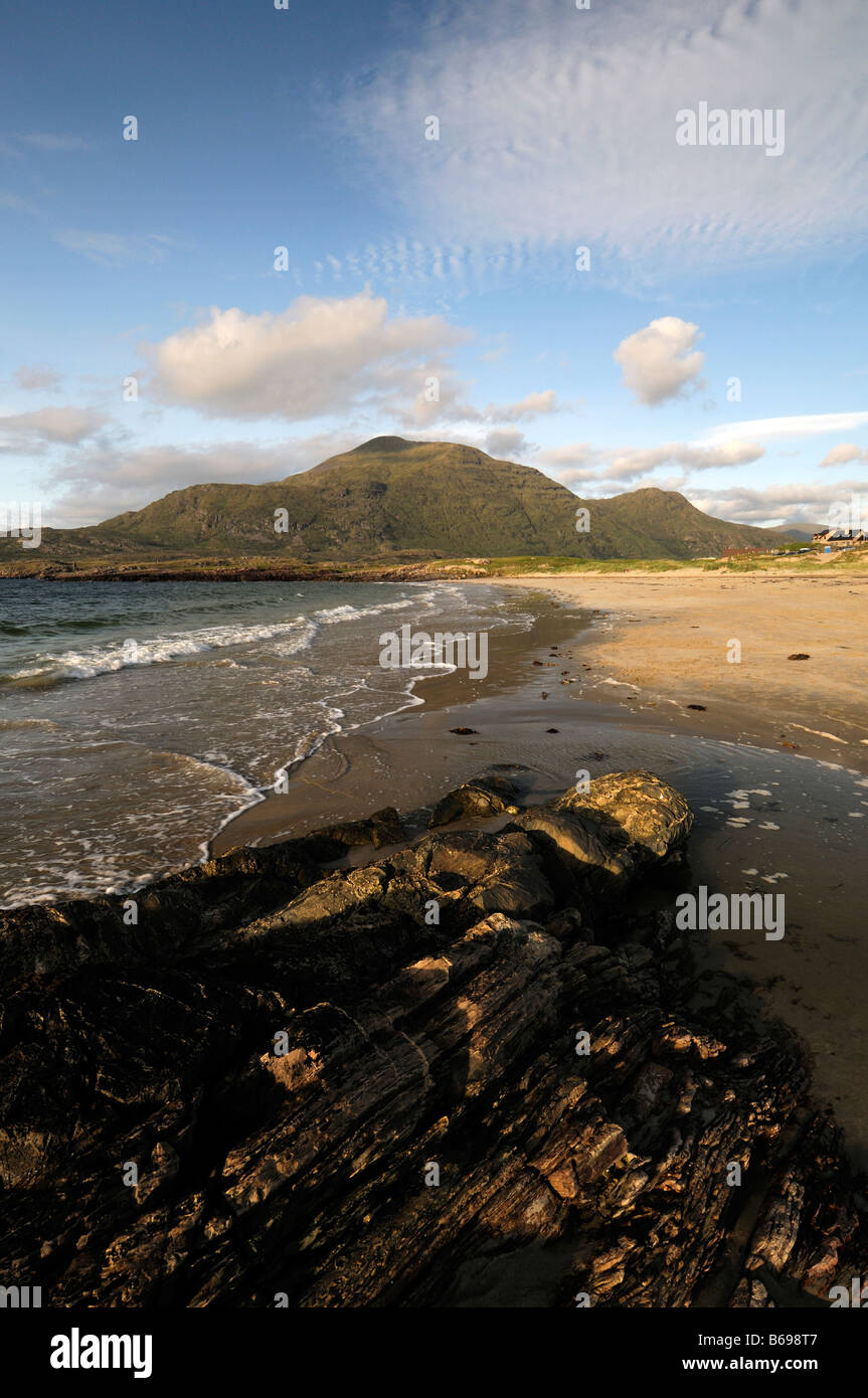 Connemara lettergesh beach with mweelrea mountains in the background ...