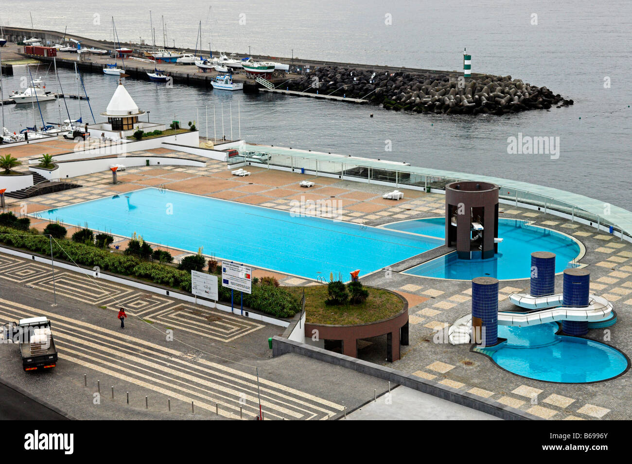 Municipal swimming pool in town of Ponta Delgada, Sao Miguel Island ...