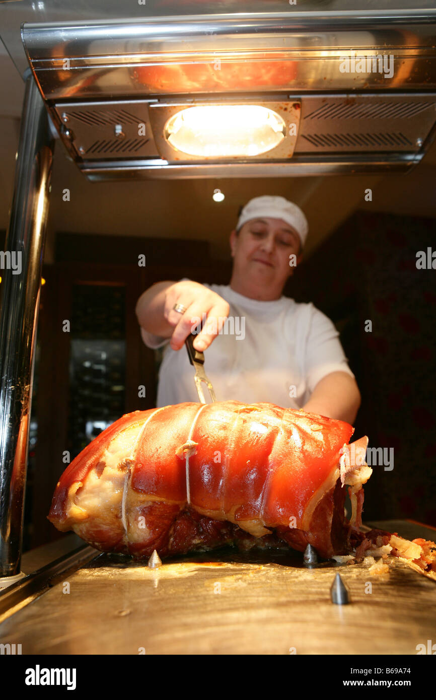 Chef with Roast pork Stock Photo - Alamy