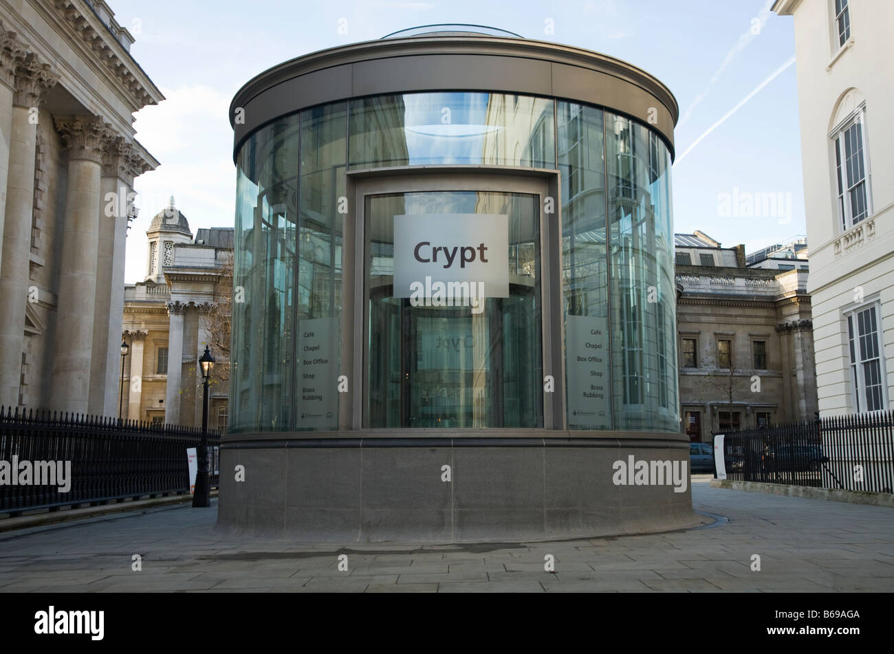 Back view of entrance to The Crypt at St. Martin-in-the-Fields church ...