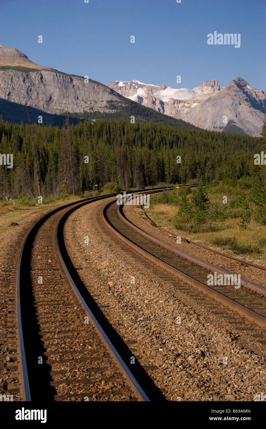 Railroad tracks in the Canadian Rocky Mountains near Banff, Alberta ...