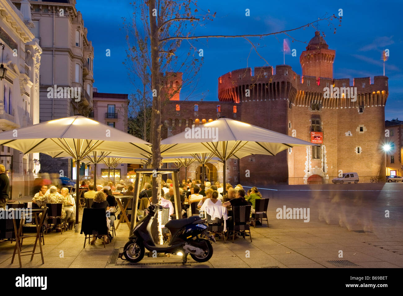 Street cafes in the south of France City Center Perpignan, Europe Stock ...