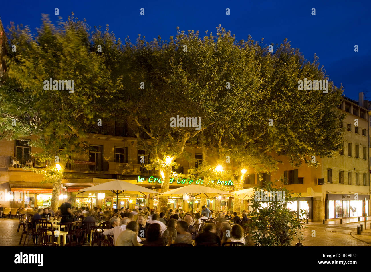Street cafes in the south of France City Center Perpignan, Europe Stock ...