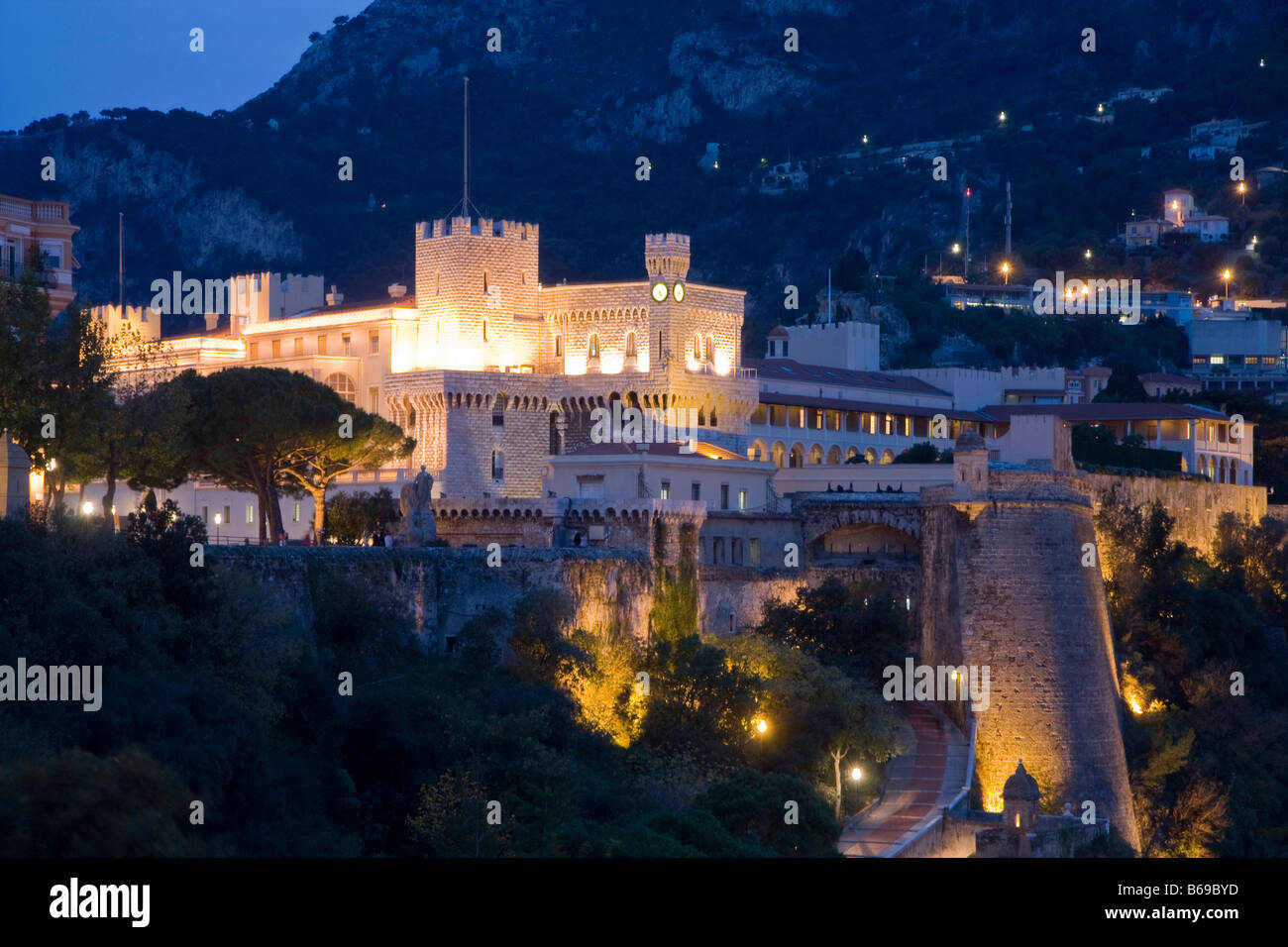 Castle Monaco, Monte Carlo, harbour at dusk, France, Europe, EU Stock ...
