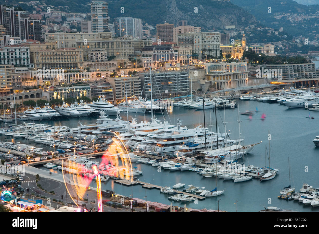 Overview Monaco, Monte Carlo, harbour with luxury boats and ships at ...