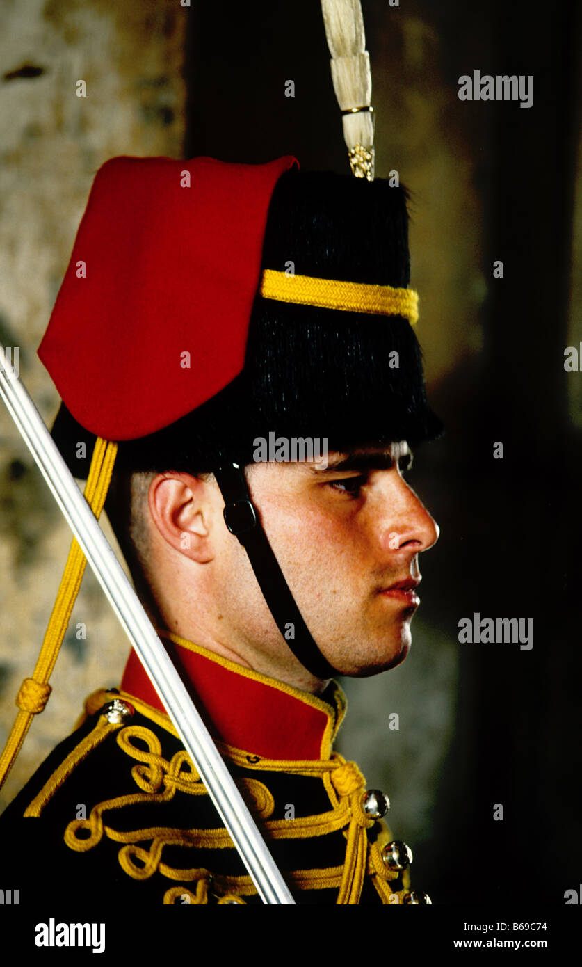 uniformed guard at whitehall london with sword Stock Photo - Alamy