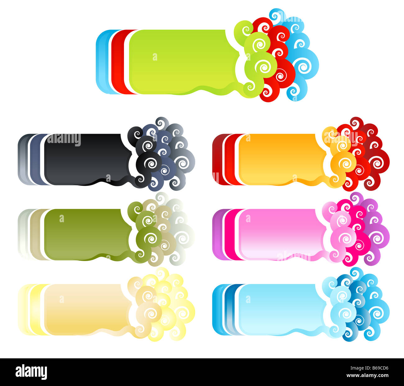Vector illustration of a colorful collection of funky swirly retail ...
