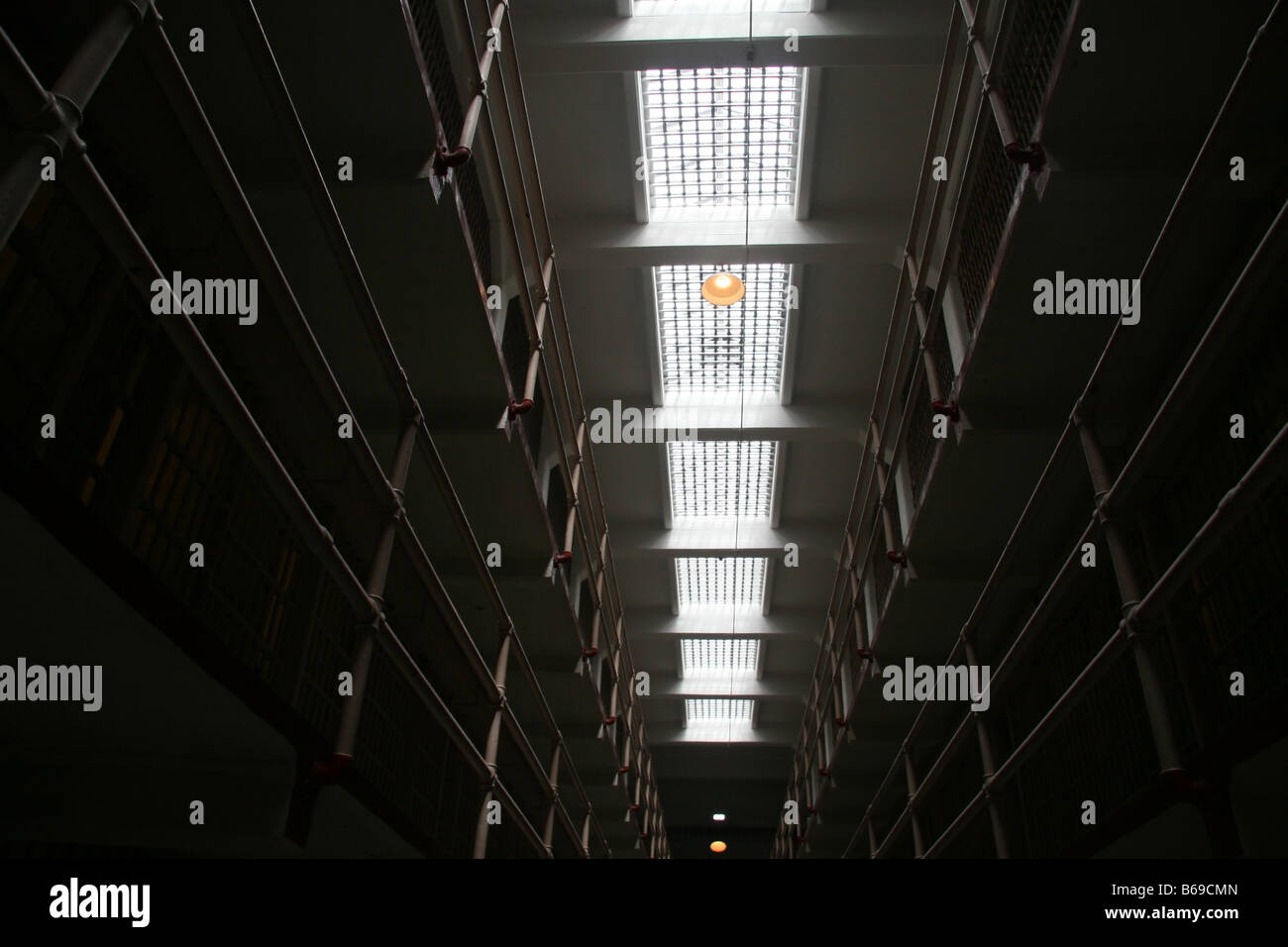 Skylights and catwalks in Alcatraz Penitentiary, San Francisco ...