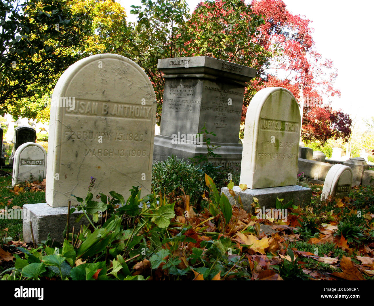 Old worn gravestones at the Mount Hope Cemetery in Rochester, NY USA ...