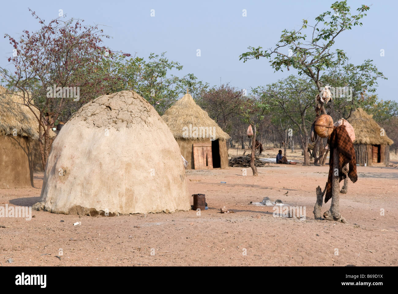 Traditional village huts built from mud and dung at the Himba Oase ...