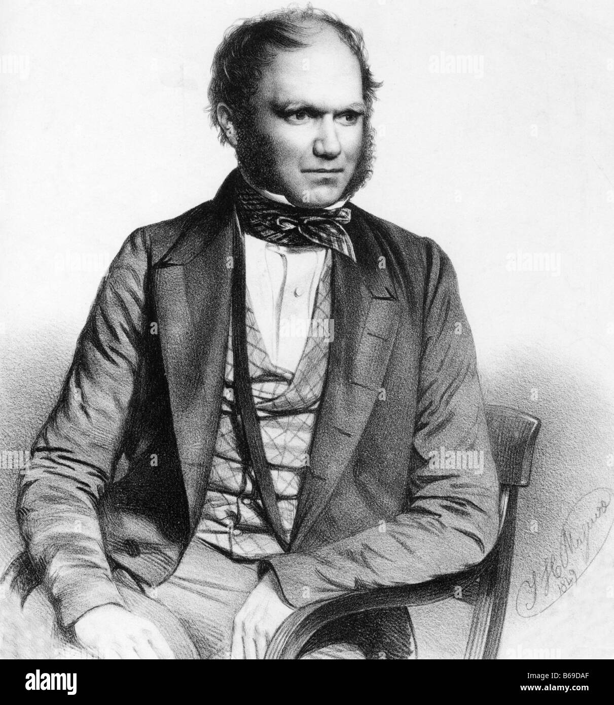 CHARLES DARWIN drawn in 1849 by Irish artist Thomas Herbert Maguire who ...