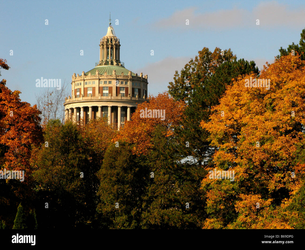 University of Rochester's Rush Rhees library among autumn foliage ...