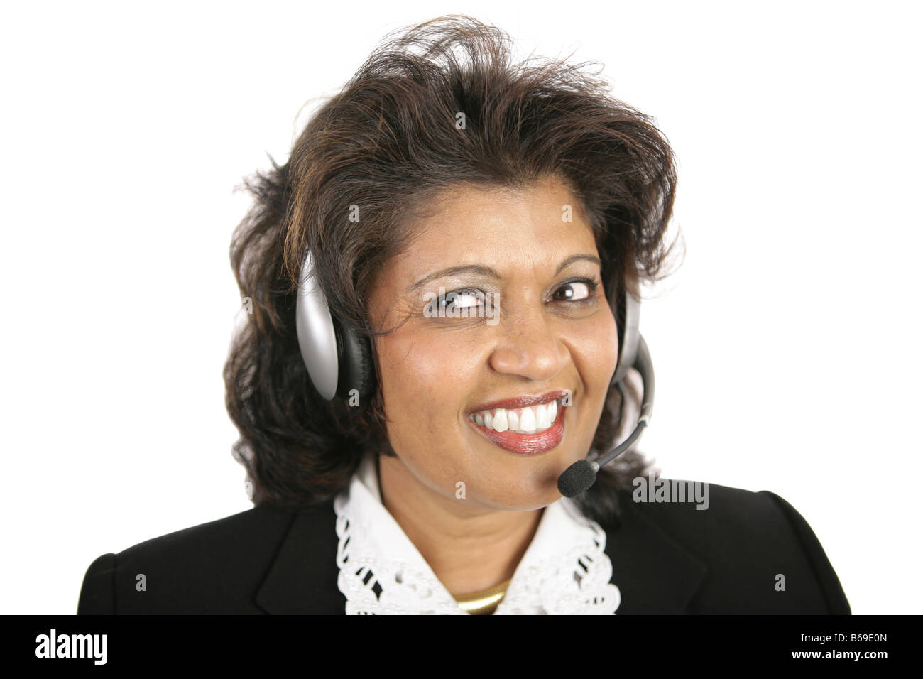 A pretty Indian customer service agent wearing a headset Isolated on ...