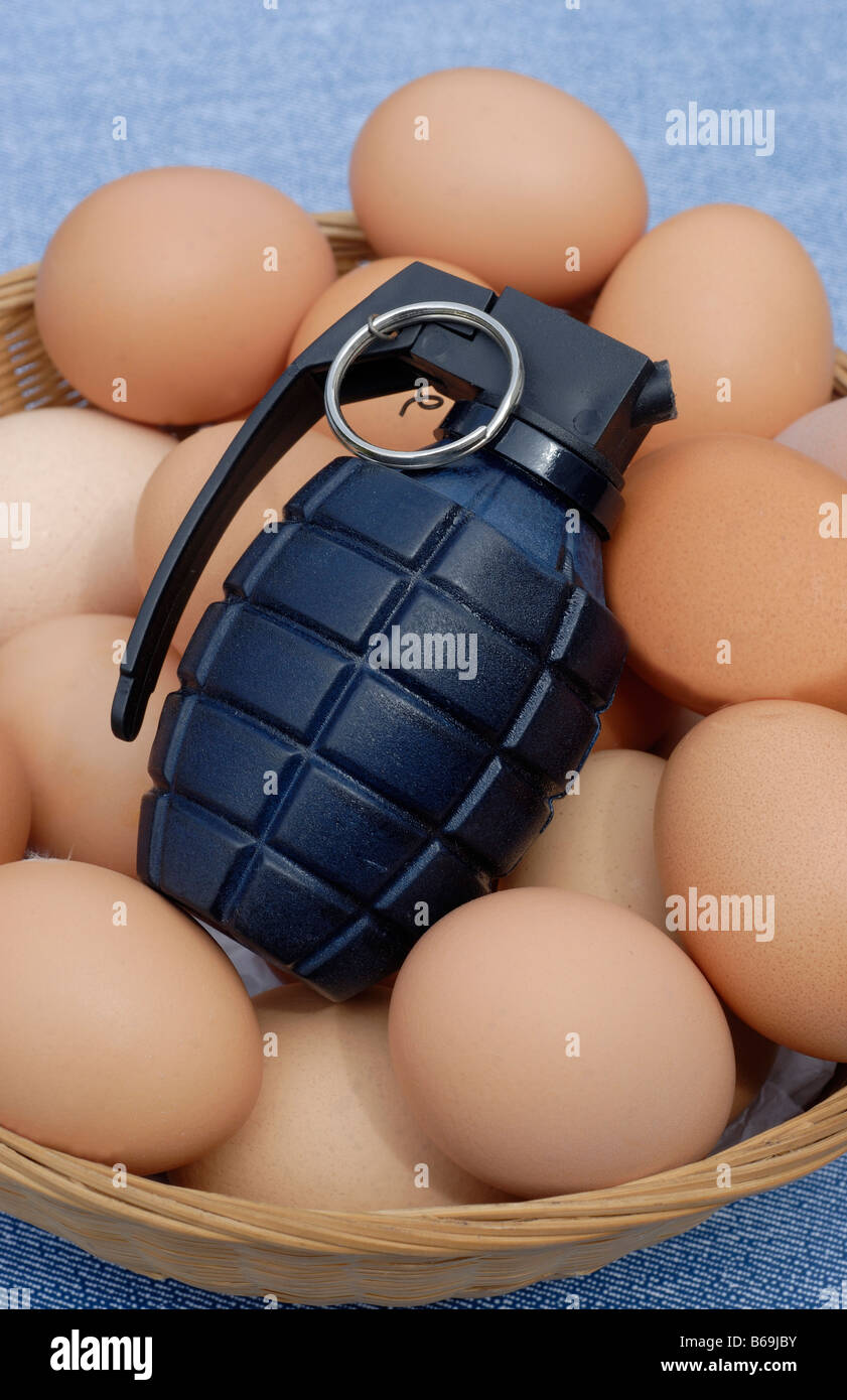 Hand grenade among eggs Stock Photo - Alamy