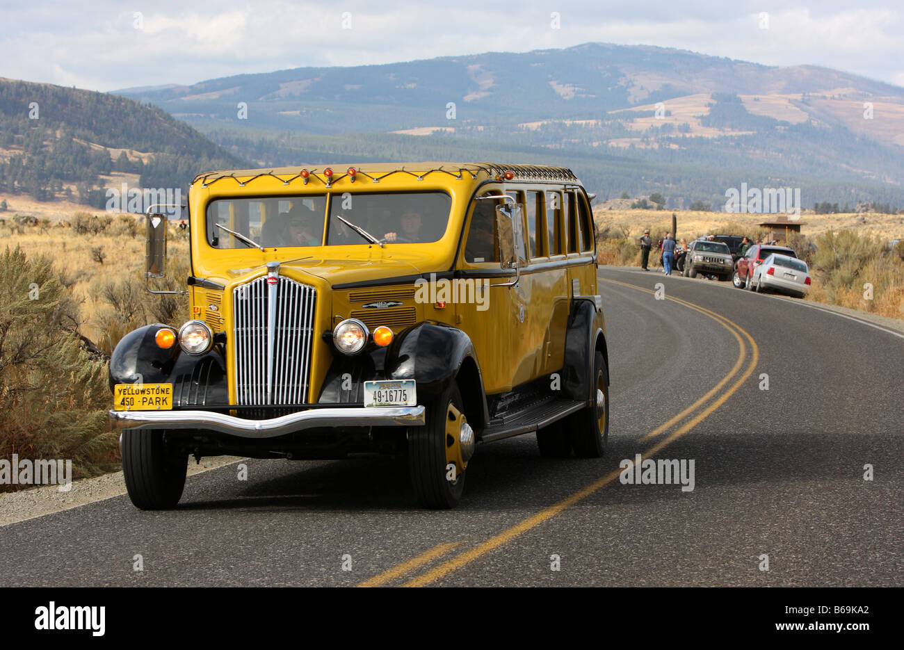 Yellowstone Park tour bus in the Lamar Valley Stock Photo - Alamy