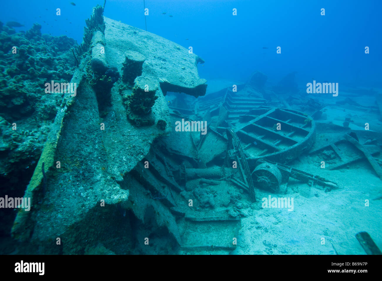 Cayman Islands Grand Cayman Island Wreck of SS Nicholson on sandy floor ...